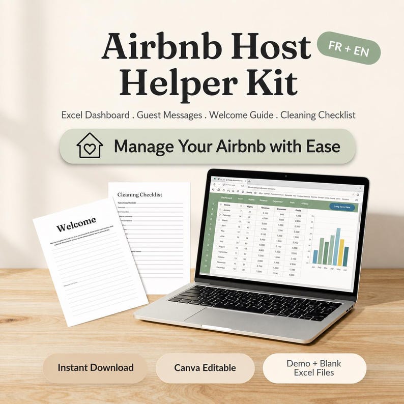 Airbnb Host Helper Kit | Excel Dashboard, Guest Messages, Welcome Guide ...