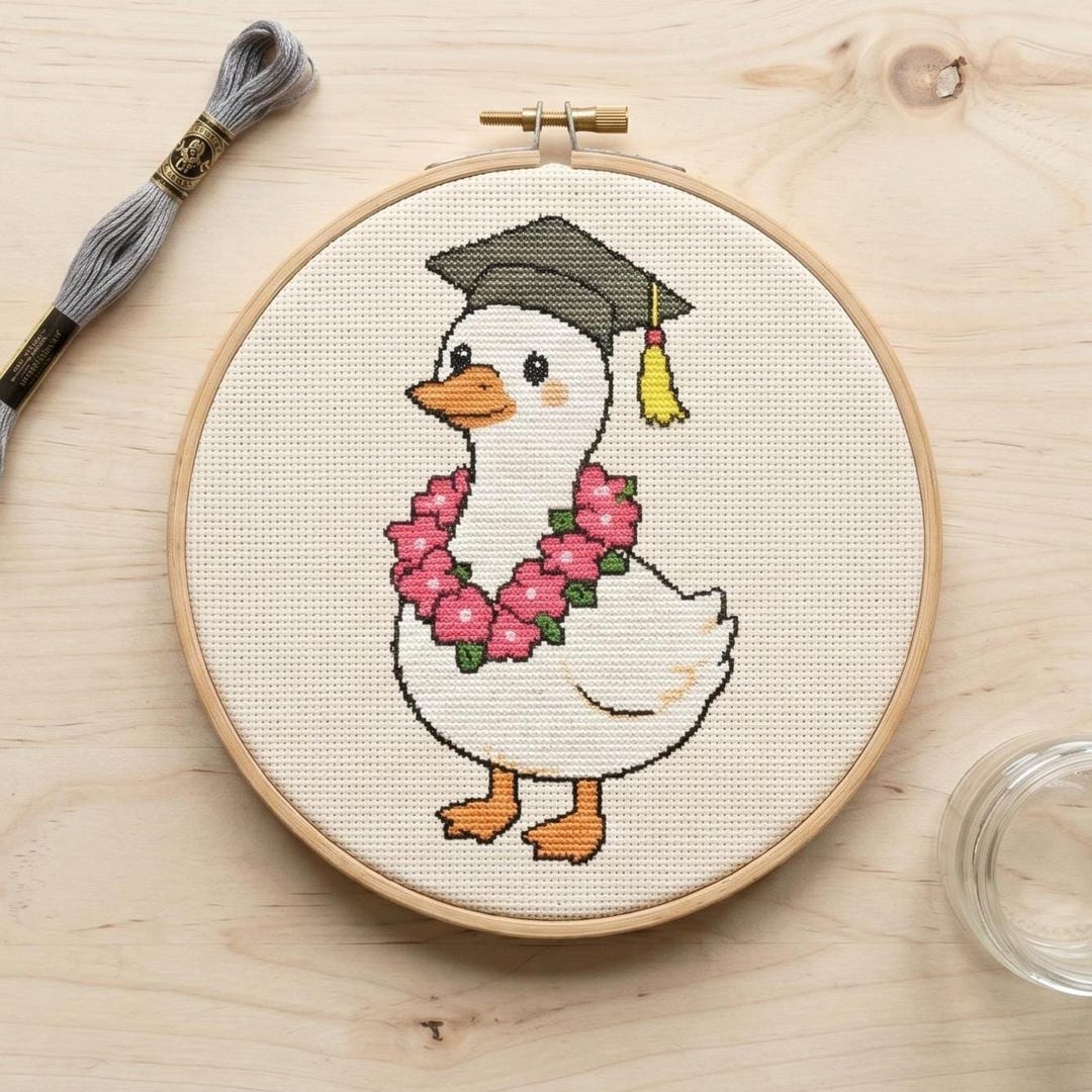 Graduation Goose Cross Stitch Pattern PDF, Cutecore Animal Embroidery ...