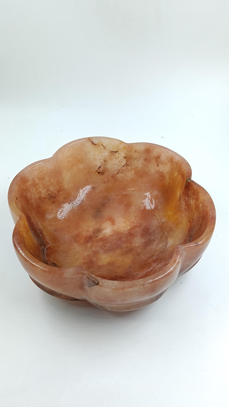 Hand Carved Red Aventurine Flower Bowl | Gemstone Jewelry Holder, Home ...