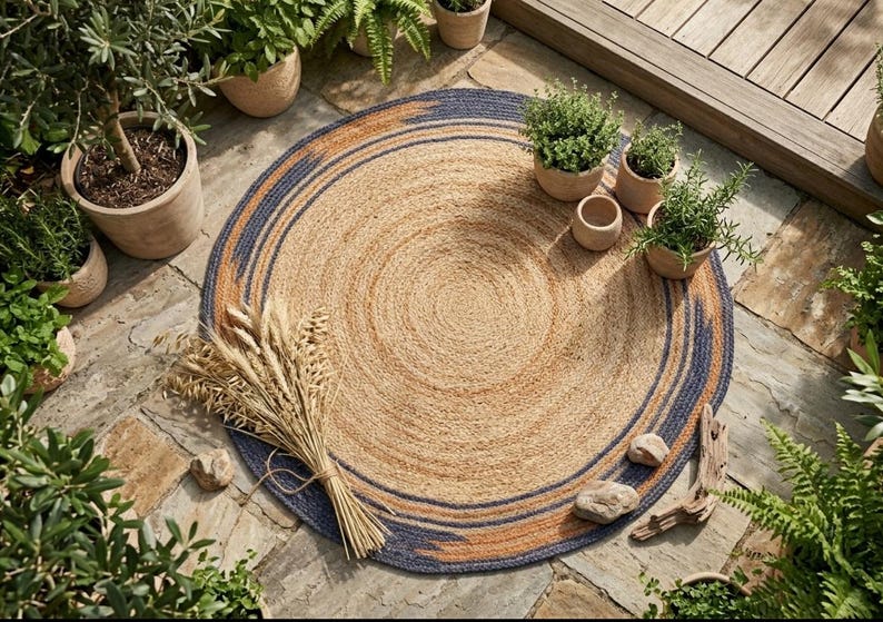 Handmade Jute Braided Round Rug, Rustic Home Decor, Reversible Natural ...