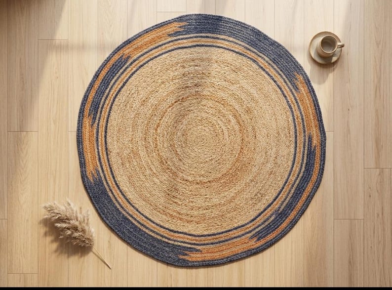 Handmade Jute Braided Round Rug, Rustic Home Decor, Reversible Natural ...