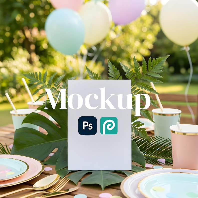 Jungle Garden Party Invite PSD Mockup, Summer Garden Rustic Party Table ...