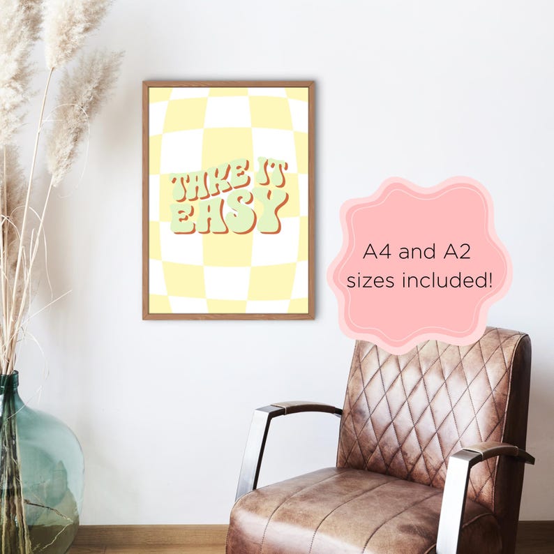 Retro Take It Easy Wall Art – Pastel Dopamine Decor (A4 and A2 Digital ...