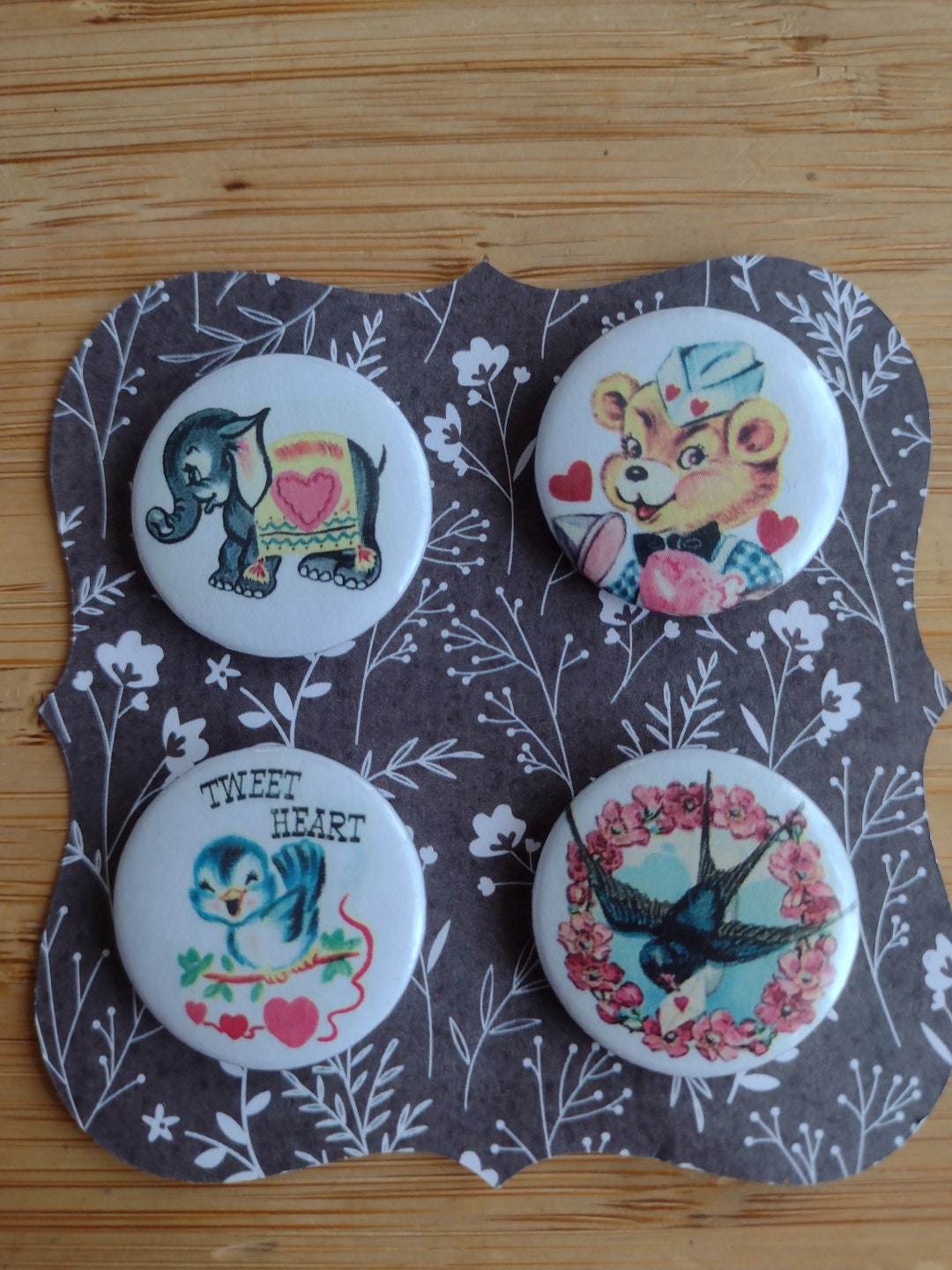 Valentines Day Buttons, Vintage Valentines Cards Bird, Mermaid, Bear ...