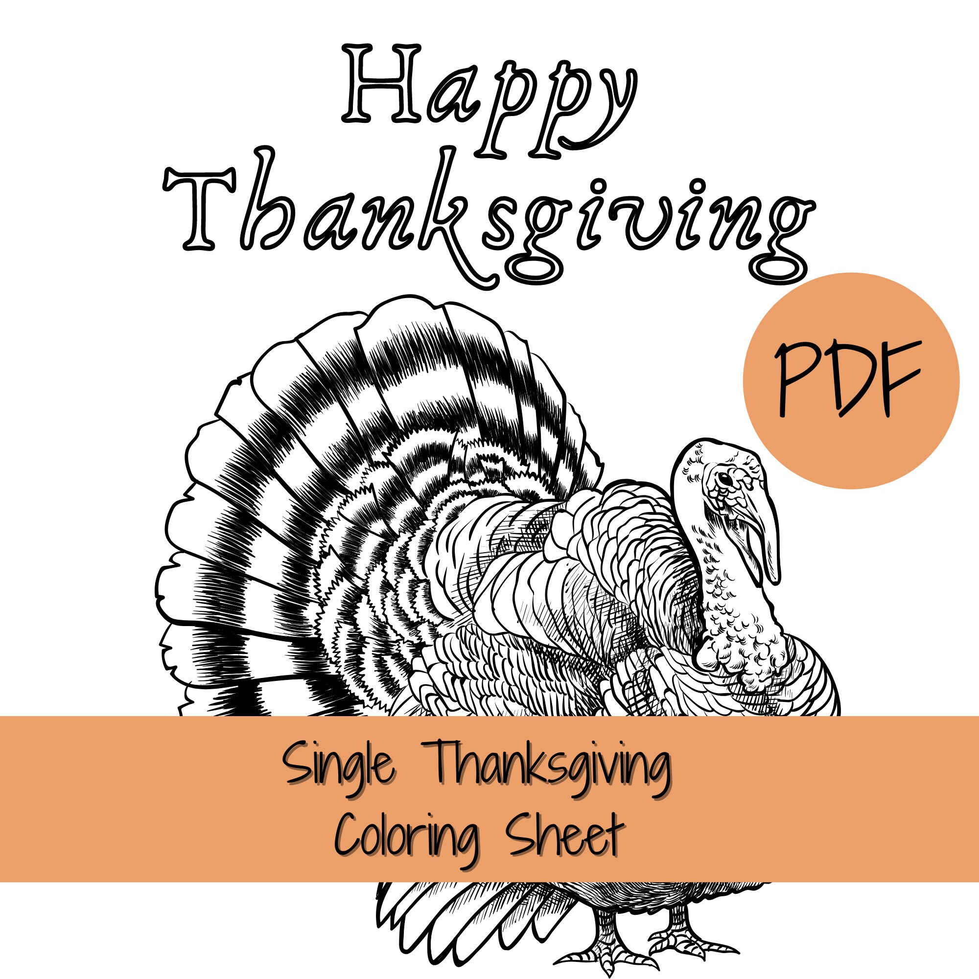 Thanksgiving Coloring Sheet Single Page PDF Digital Download Printable ...