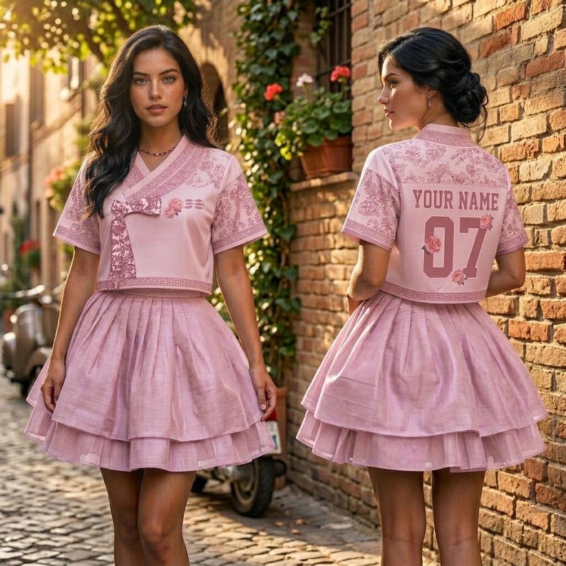 Personalized Kpop Football Jersey – Custom Name Crop Top, Floral Hanbok ...