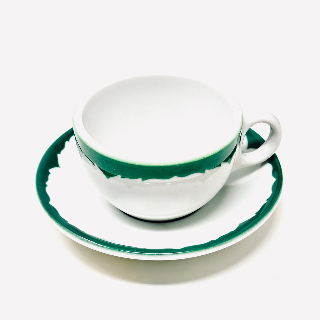 Shenango China, Diner Cup and Saucer, Green Airbrush, Tulip, Restaurant ...