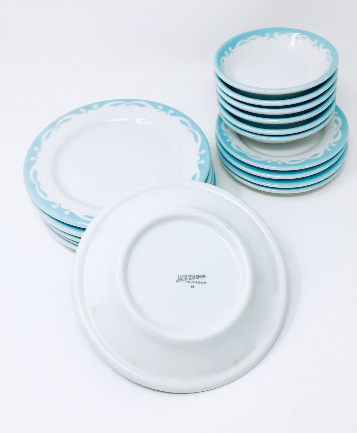 Jackson China Salad Plate Aqua Blue Crest MCM Kitchen - Etsy