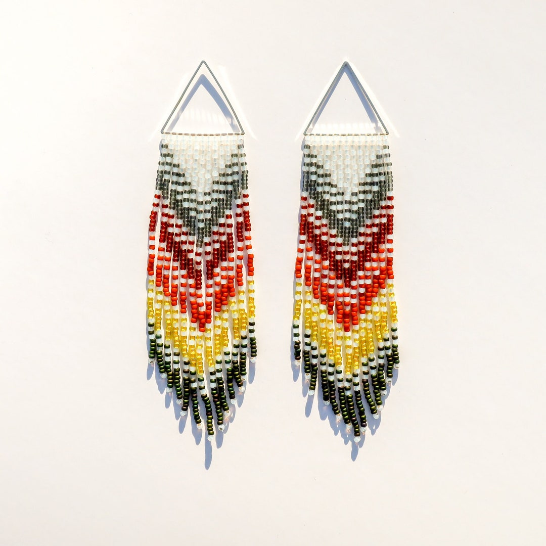 Earth Tone Chevron Triangle Fringe Earrings, Ombre Long Boho Gradient ...