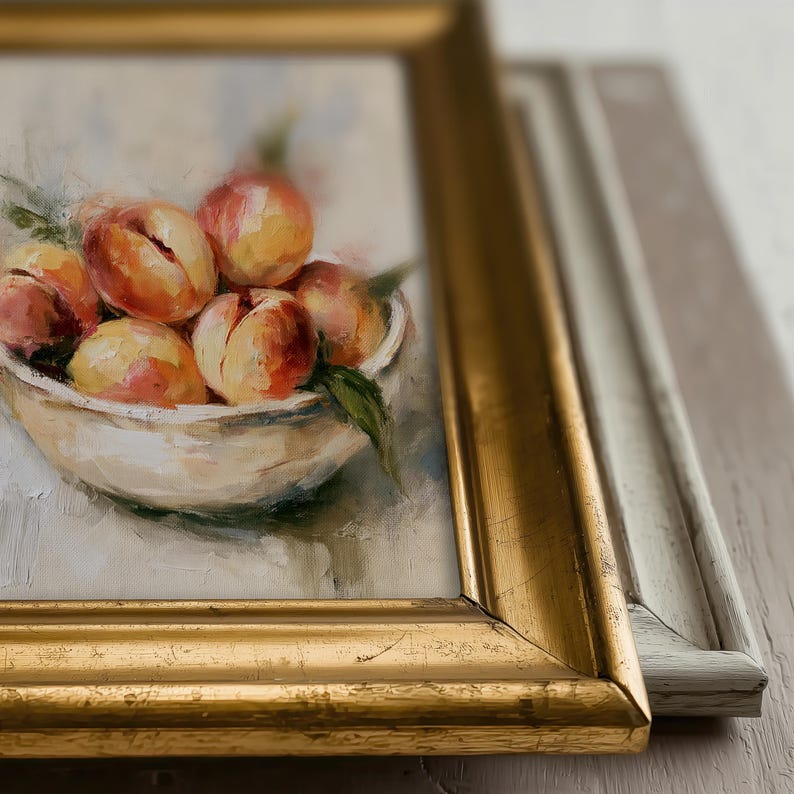 Oil Painting Ripe Peaches Still Life – French Country Farmhouse Artwork ...