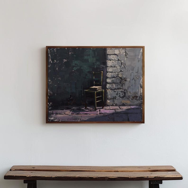 Moody Oil Painting Rustic Chair Porch Wall Art – French Country ...