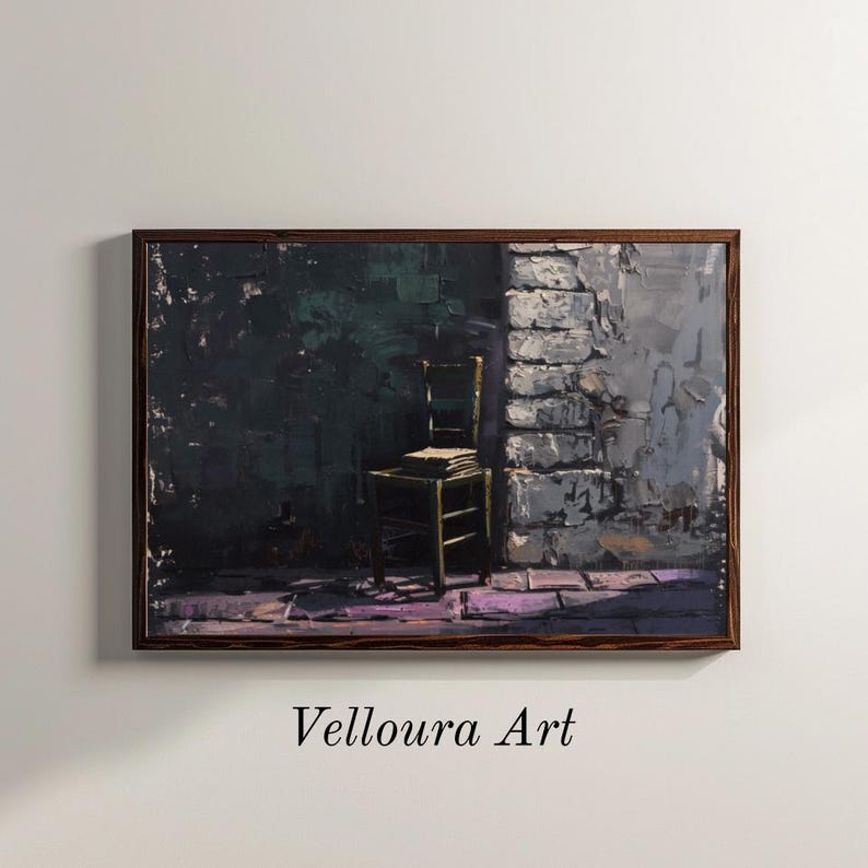 Moody Oil Painting Rustic Chair Porch Wall Art – French Country ...