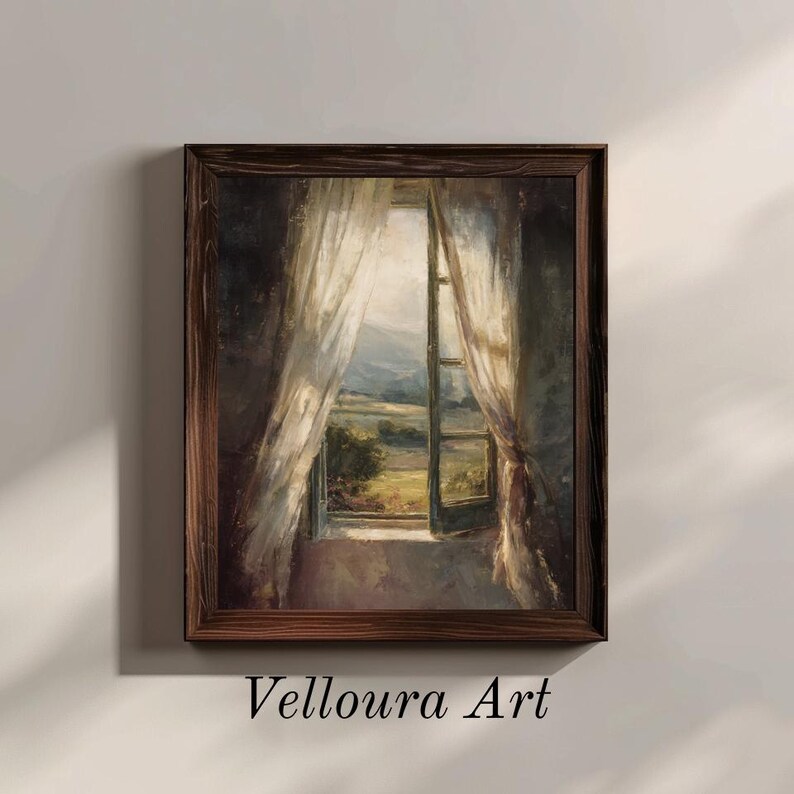 Vintage Open Window Oil Painting Print – Cottagecore Countryside View ...
