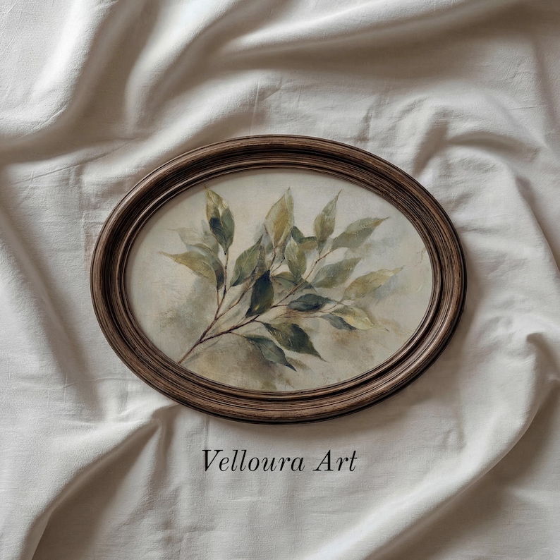 Leafy Branch Oil Painting Print – Neutral Farmhouse Cottagecore Wall ...