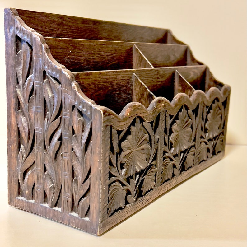Vintage Decorative Letter Holder Organizer Faux Carved Wood Floral ...