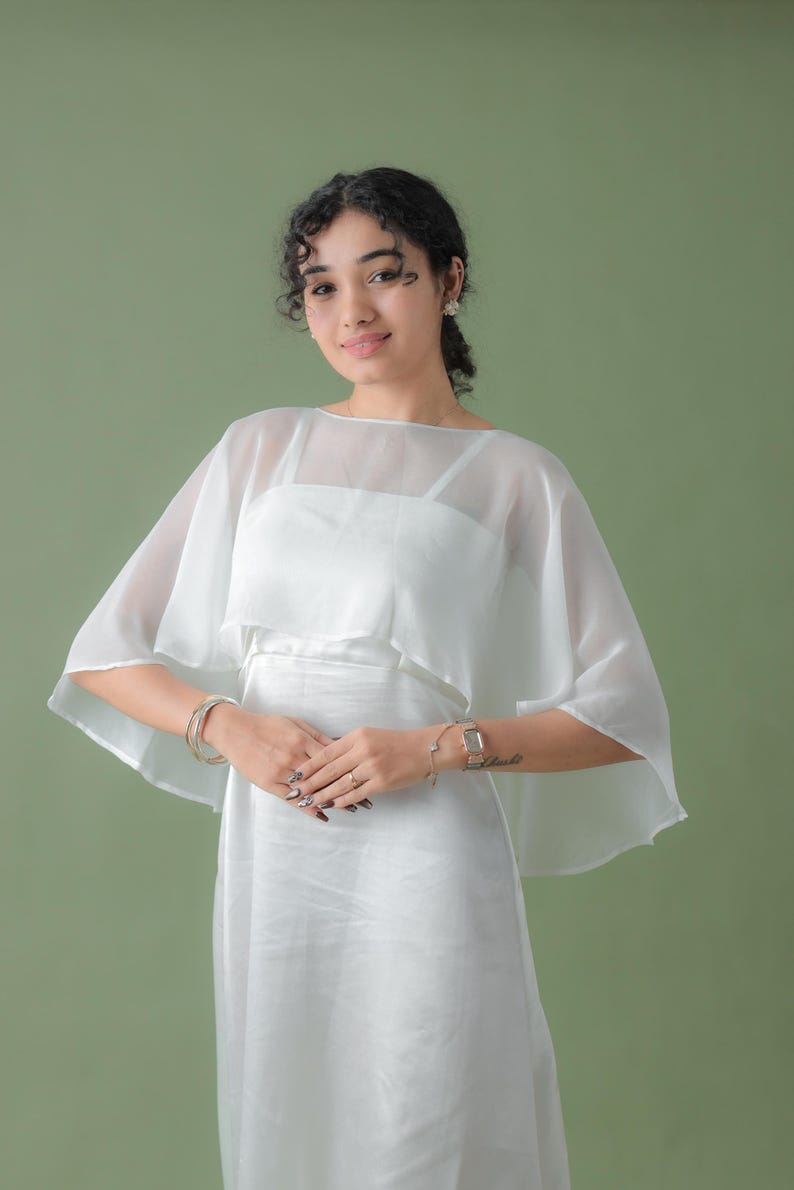 Sheer Chiffon Bridal Cape, Wedding Shoulder Cover, Ivory Wedding ...