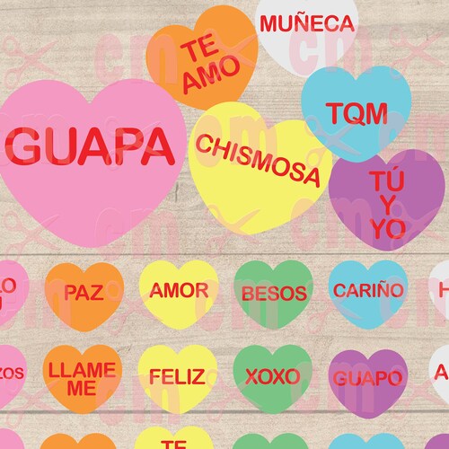 Spanish Conversation Hearts SVG Heart Candy SVG Mexican | Etsy