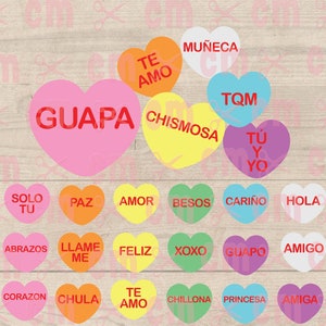Spanish Conversation Hearts SVG | Heart Candy SVG | Mexican Valentine ...