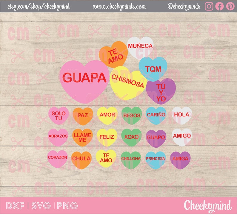 Spanish Conversation Hearts SVG Heart Candy SVG Mexican - Etsy