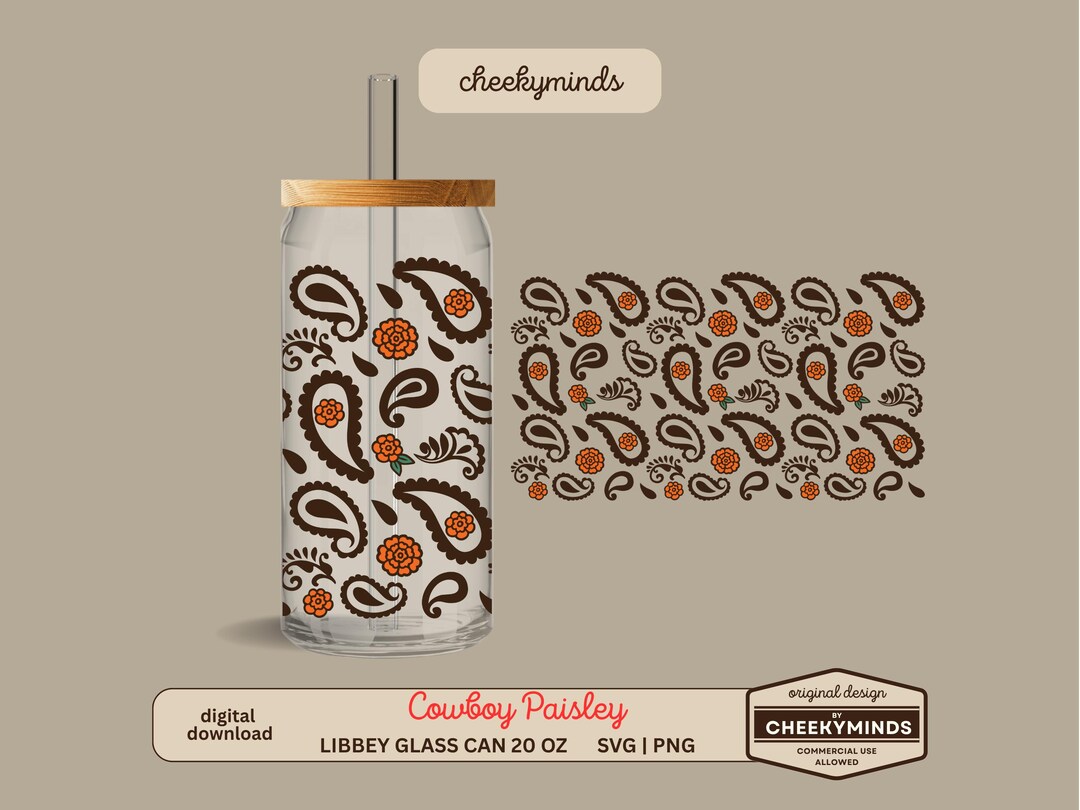 Cowboy Paisley Libbey Wrap for 20oz Glass Can SVG Western Paisley Wrap ...