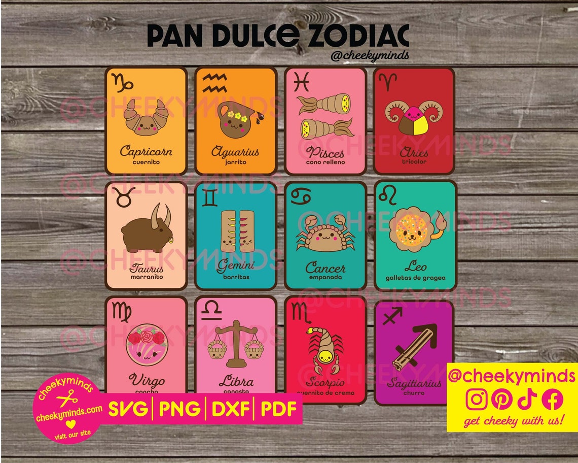 Pan Dulce Zodiac Loteria Style SVG Pan Dulce SVG Zodiac | Etsy