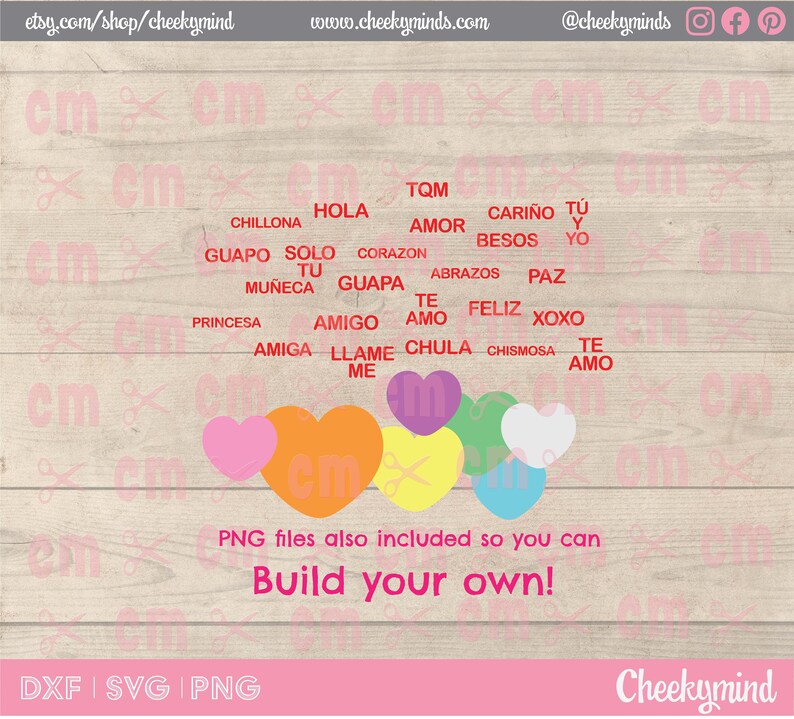 Spanish Conversation Hearts SVG Heart Candy SVG Mexican - Etsy