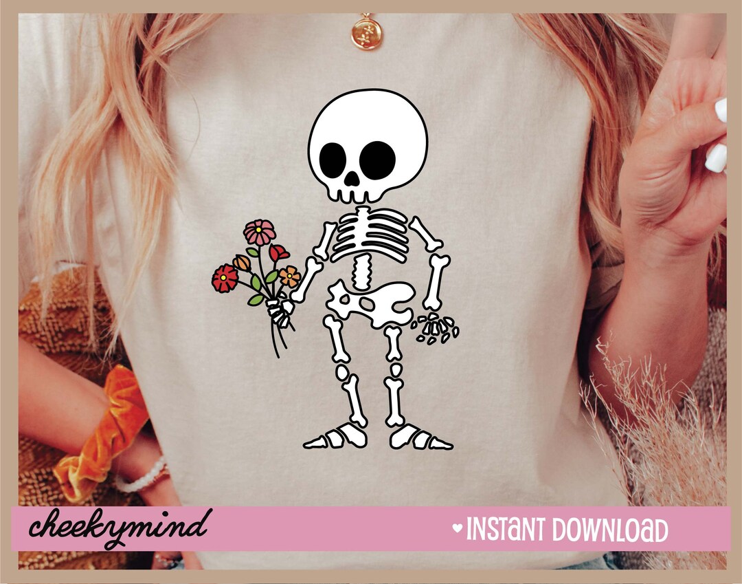 Boho Skeleton SVG Skeleton and Flowers Cute Skeleton Hippie Skeleton ...
