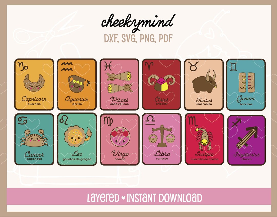 Pan Dulce Zodiac Loteria Style SVG | Pan Dulce SVG | Zodiac SVG ...