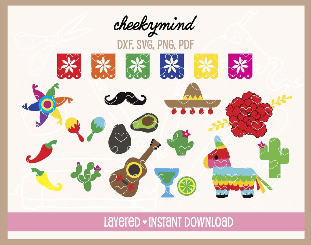 Big Fiesta Digital Bundle, 3D Flower, Pinata, Guitar, Avocado, Cactus ...
