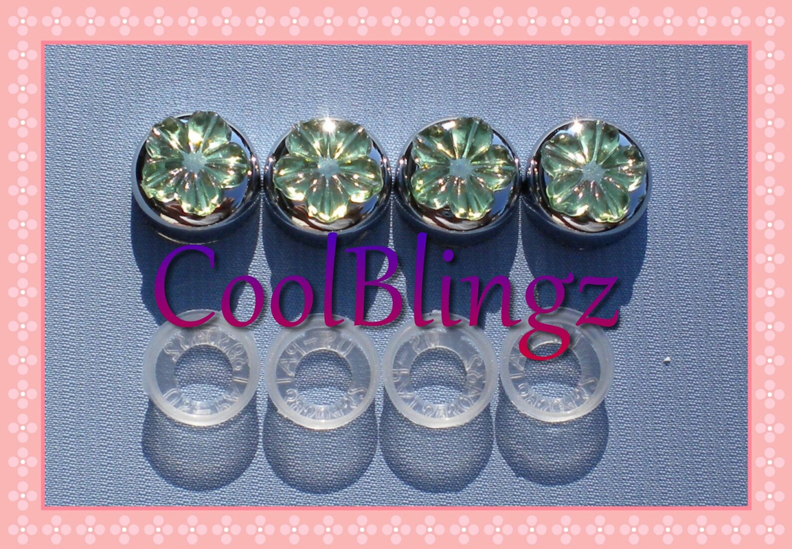 GREEN FLOWER Rhinestone Screw Caps Covers for Crystal Bling License ...