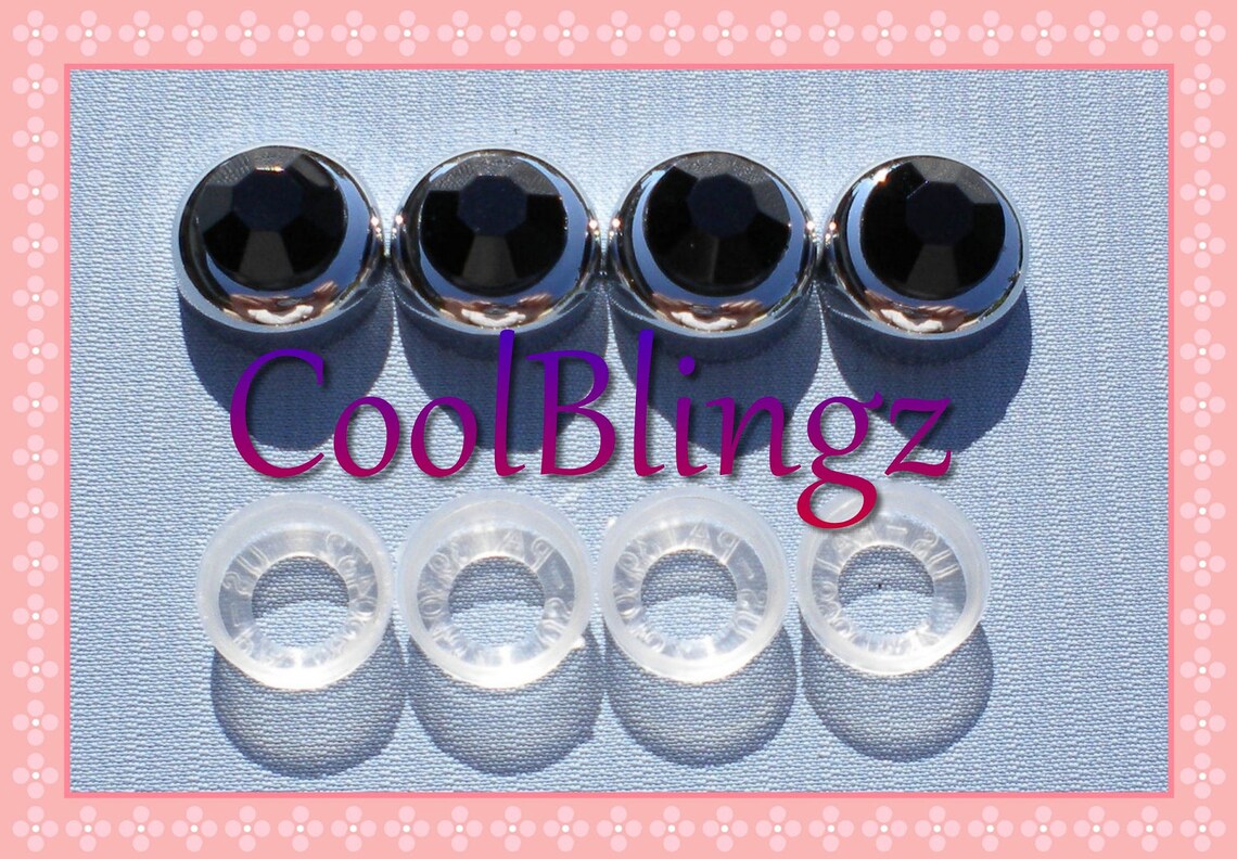 JET BLACK Rhinestone Screw Caps Covers for Crystal Bling License Plate ...