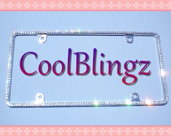 Clear Inset Stones Crystal Sparkle Auto Bling Rhinestone Chrome License ...