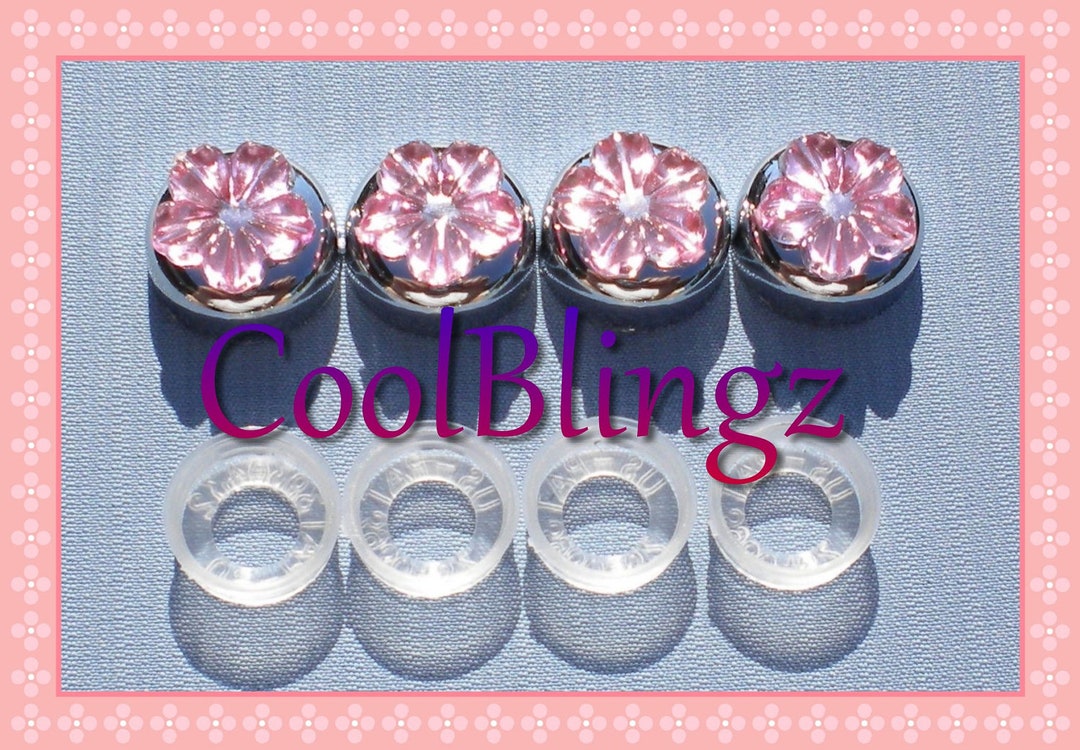 BABY PINK FLOWER Rhinestone Screw Caps Covers for Crystal Bling License ...