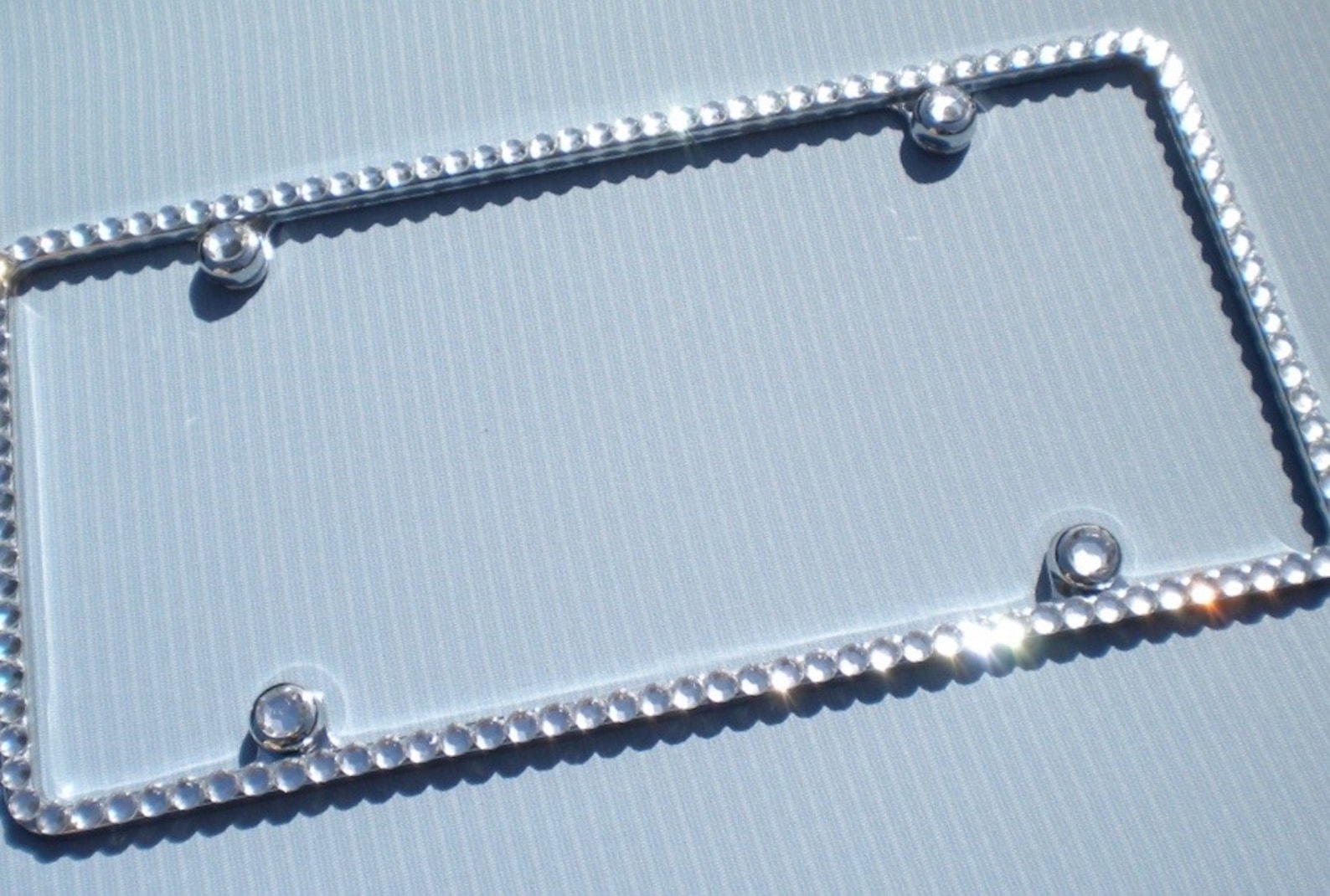 Bling Rhinestone License Plate Frame - Thin 1 Row Clear Crystal Diamond ...