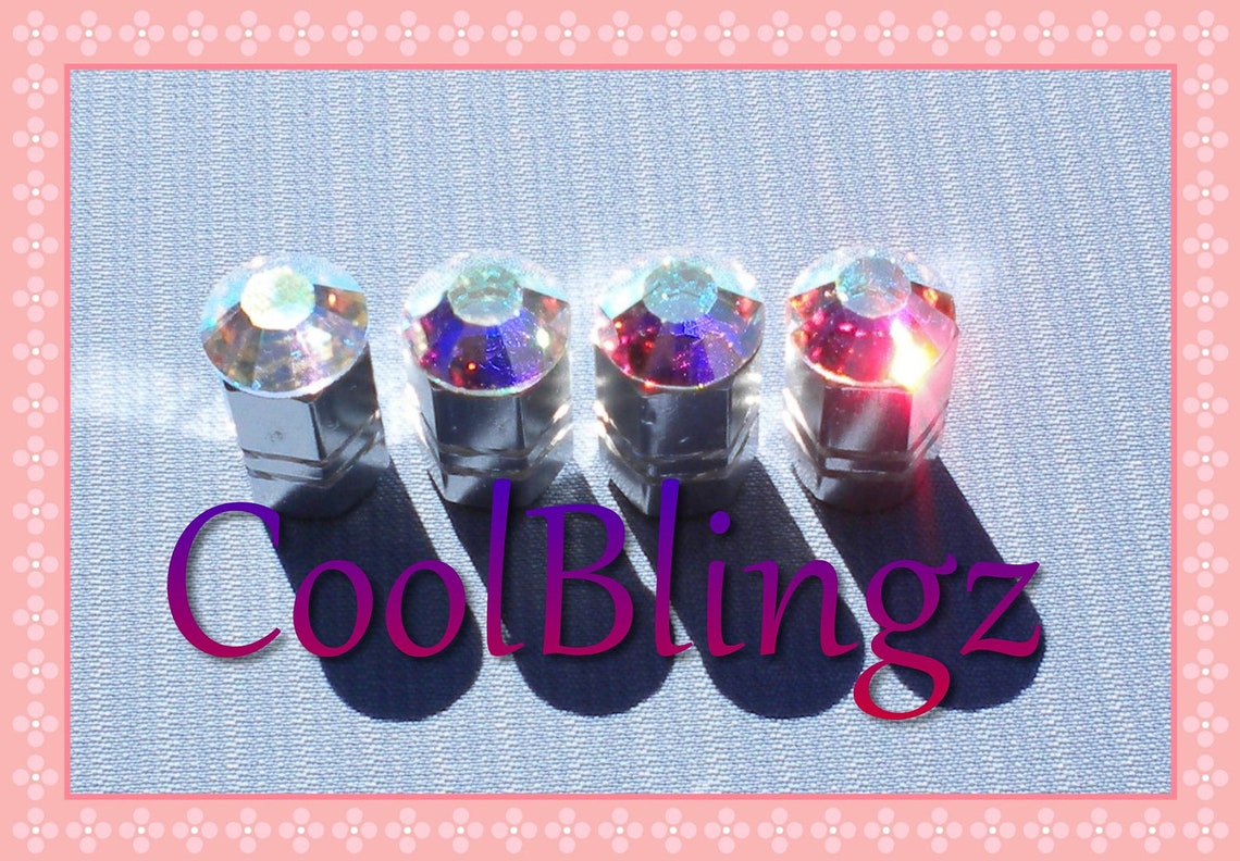 XL CRYSTAL AB Bling Rhinestone Tire Valve Stem Caps Covers Made W ...