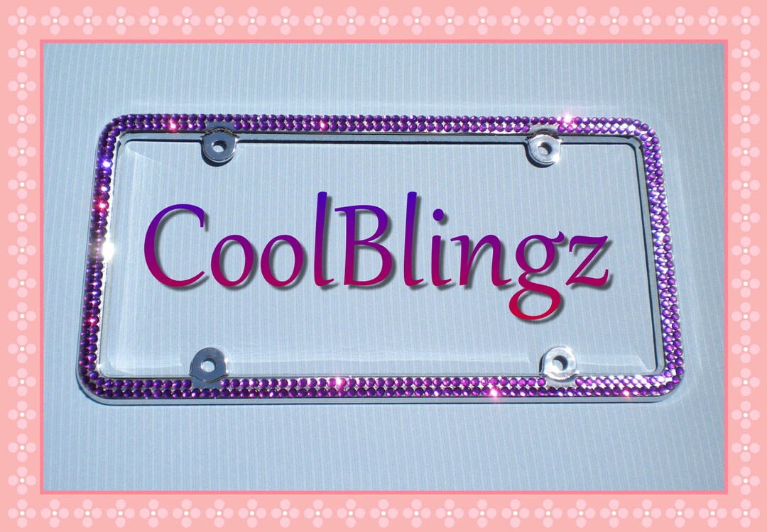2 Row AMETHYST PURPLE Rhinestone Crystal Diamond Bling License Plate ...