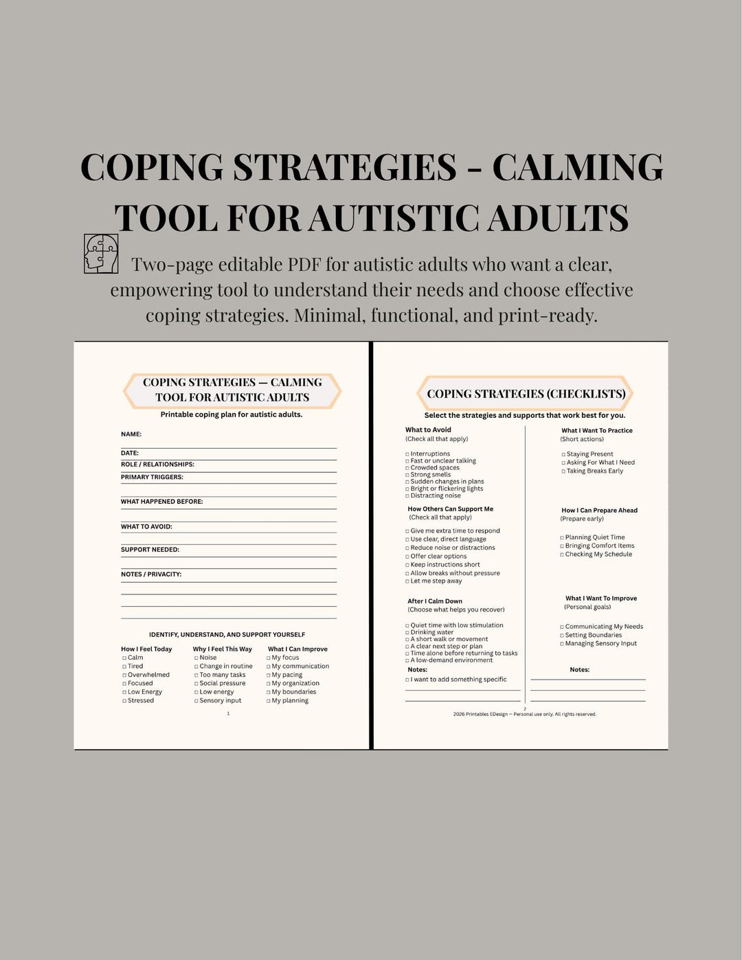 Coping Strategies - Calming Tools for Autistic Adults - Etsy