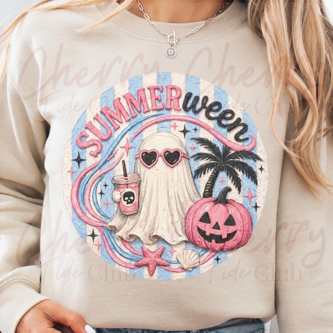 Summerween Impasto Style Ghost PNG, Striped Summer Halloween Beach ...