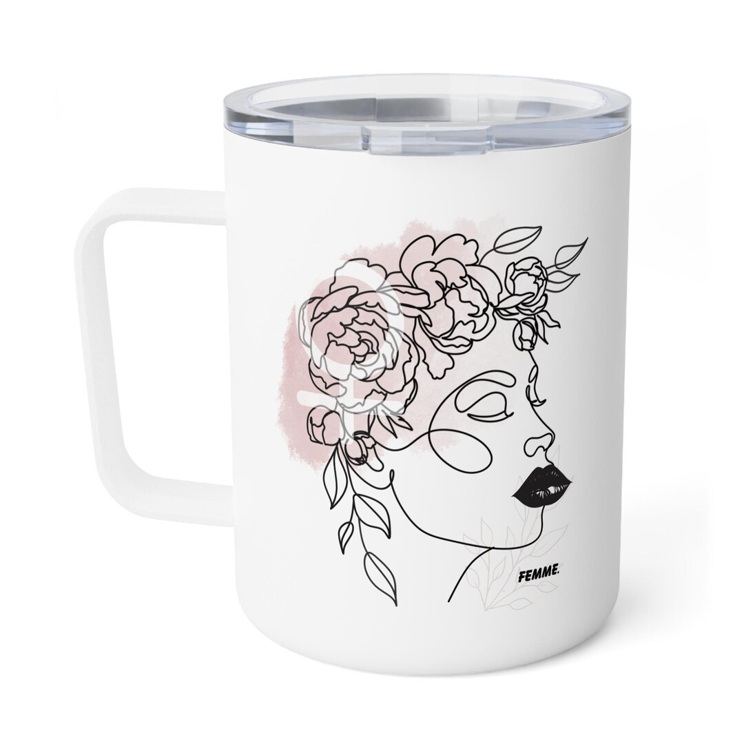 Femme Insulated Coffee Mug, Line Art Design, Chic Tea Cup, Feminine ...