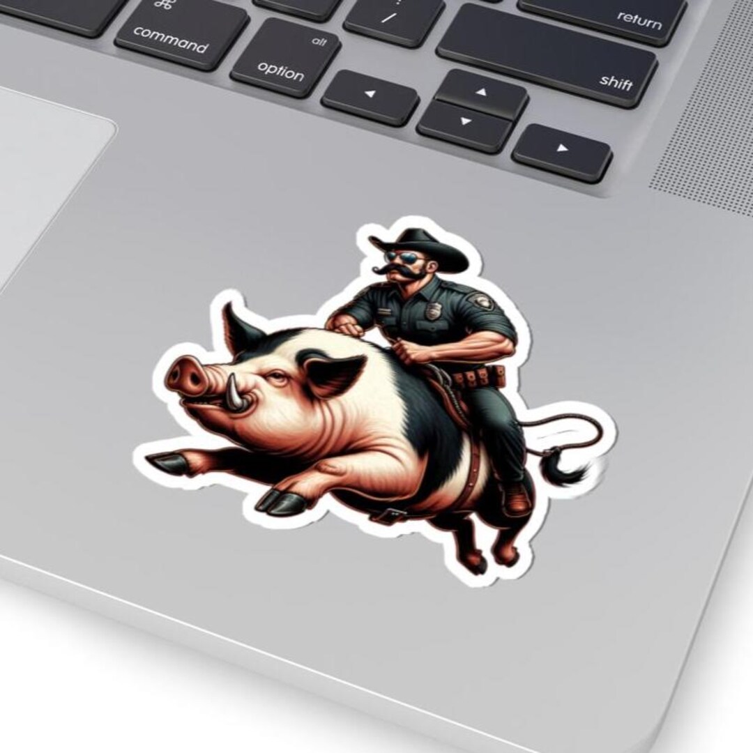 Funny Police Officer Sticker, Pig Riding Cop Gag Gift, Texas Ranger ...