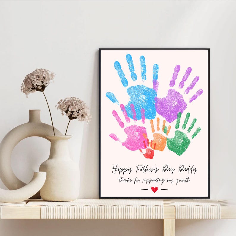 Father's Day Handprint Card Template, Kids Handprint Art Gift (digital ...
