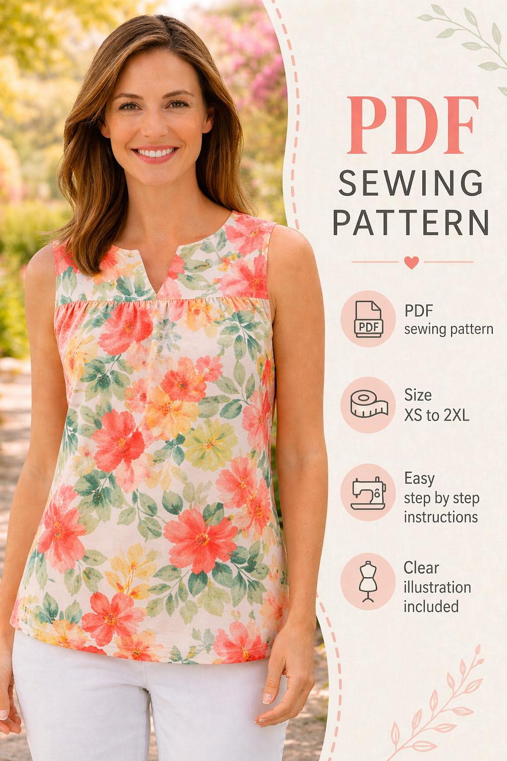 Easy Casual Top Pattern PDF, Women Shirt Sewing Pattern, Instant ...