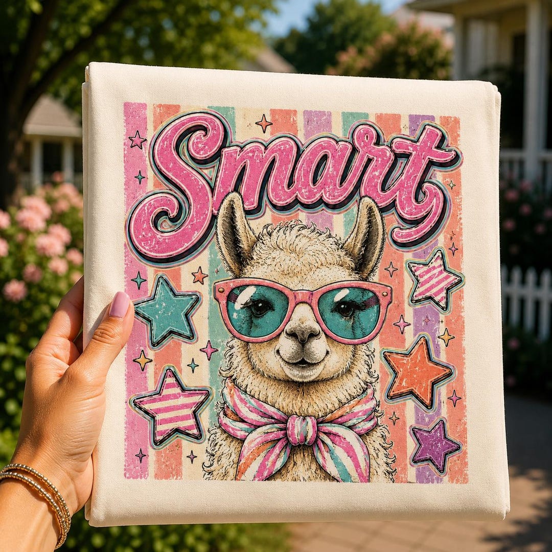 Smart Llama PNG, Cute Retro Alpaca PNG, Funny Pastel Animal Shirt ...