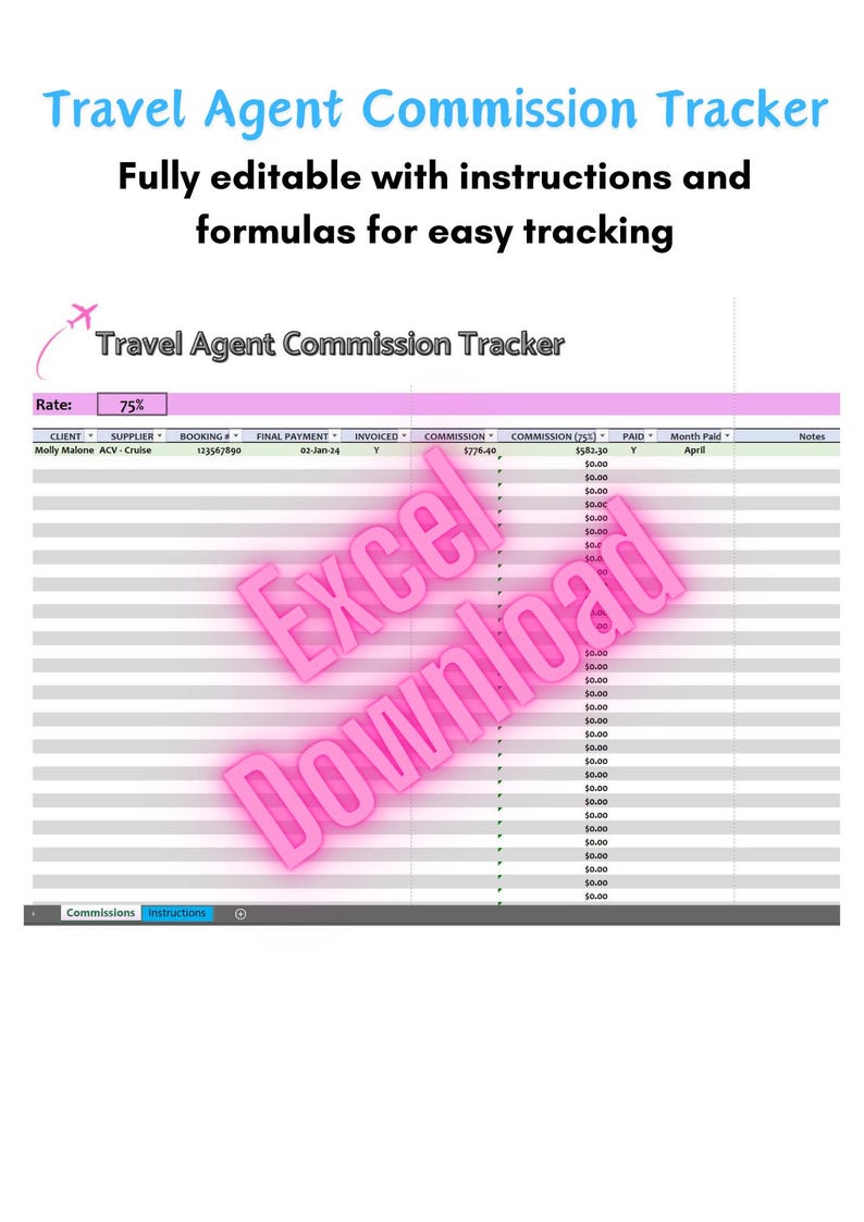 Travel Agent Commission Tracking Form - Excel & Google Sheets Template ...
