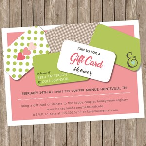 Printable Gift Card Honeymoon Shower Invitations, 5x7, Your Choice of ...