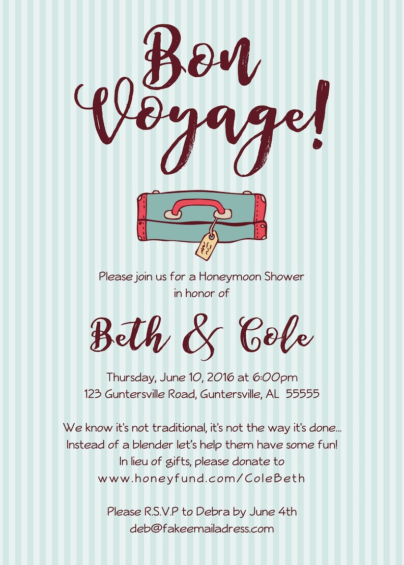 Bon Voyage Printable Honeymoon Bridal Shower Party - Etsy