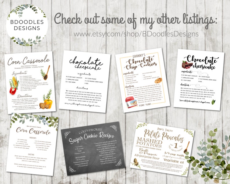 Free Shipping Personalized Family Recipe Print Custom | Etsy