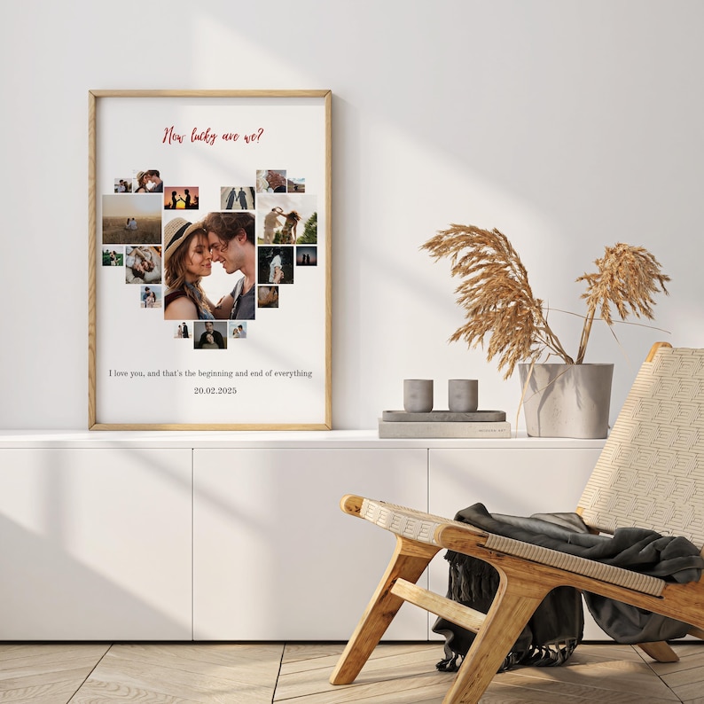 Heart Photo Collage Template, Personalized Couple Anniversary Gift ...