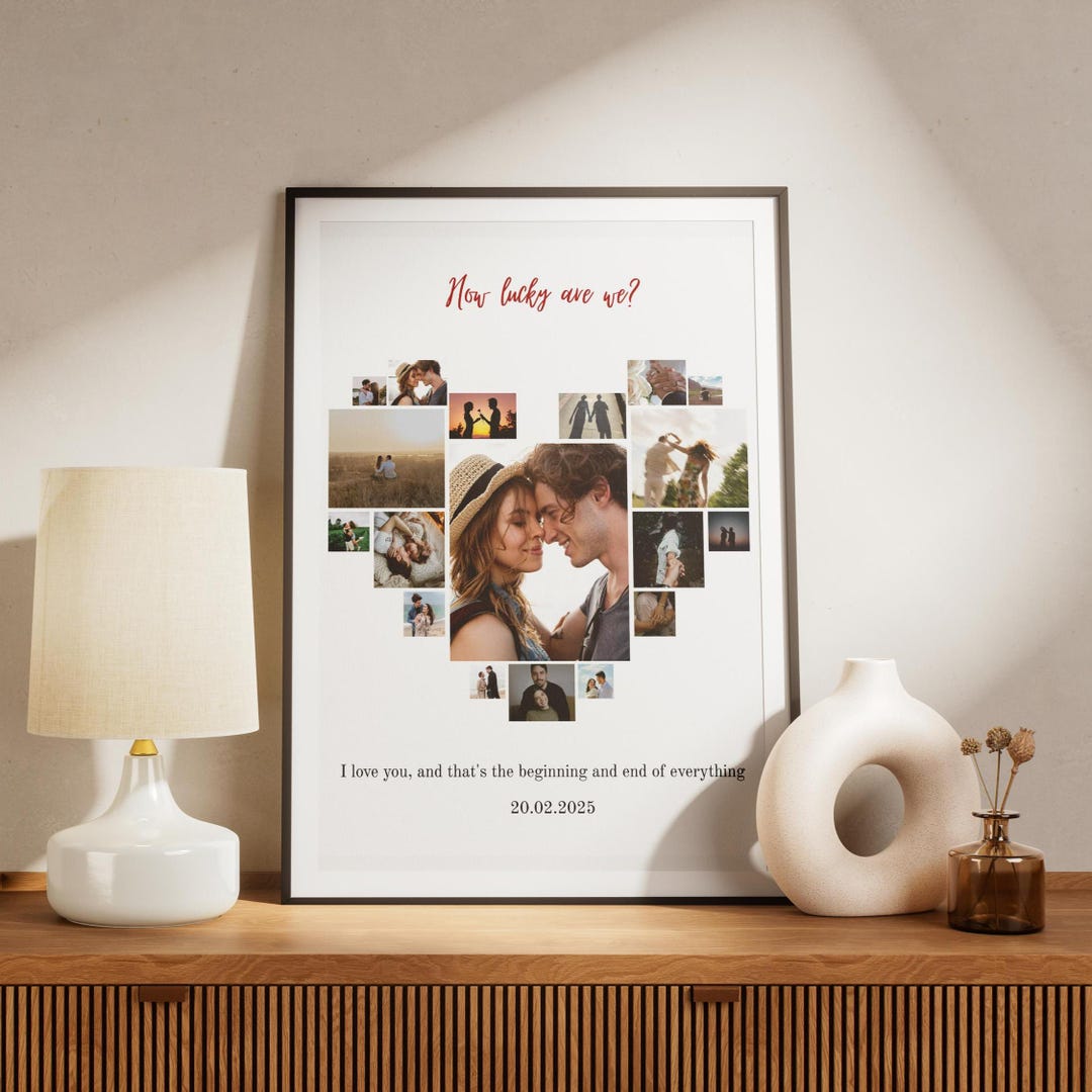 Heart Photo Collage Template, Personalized Couple Anniversary Gift ...