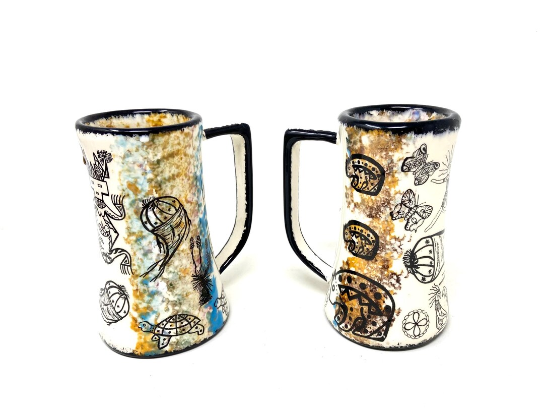 2 Vintage Mana Peyote Way Church Pottery Mugs Made for Rock Band Police ...